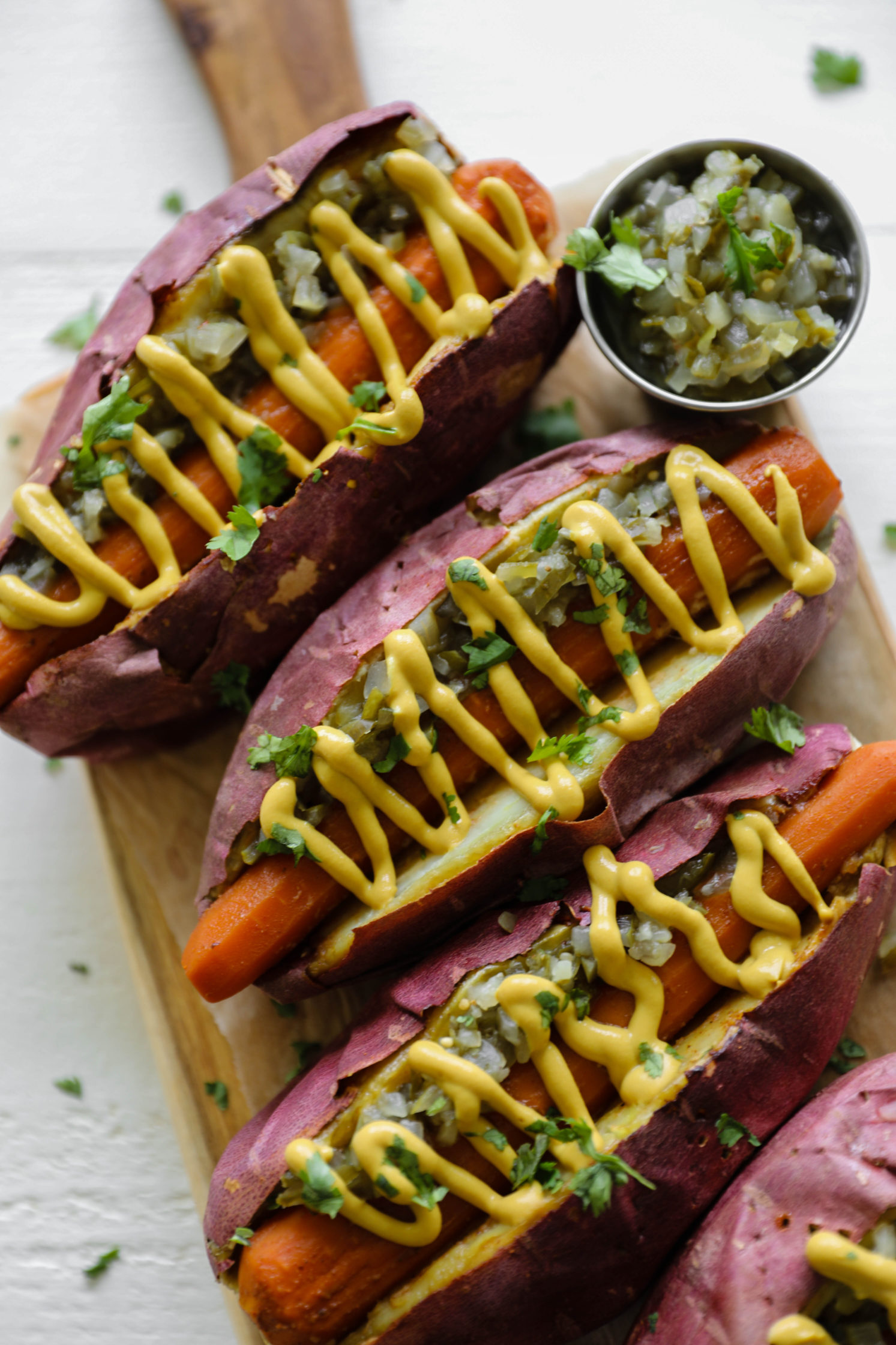 Carrot Hot Dogs with Japanese Yam "Buns" - Flora & Vino