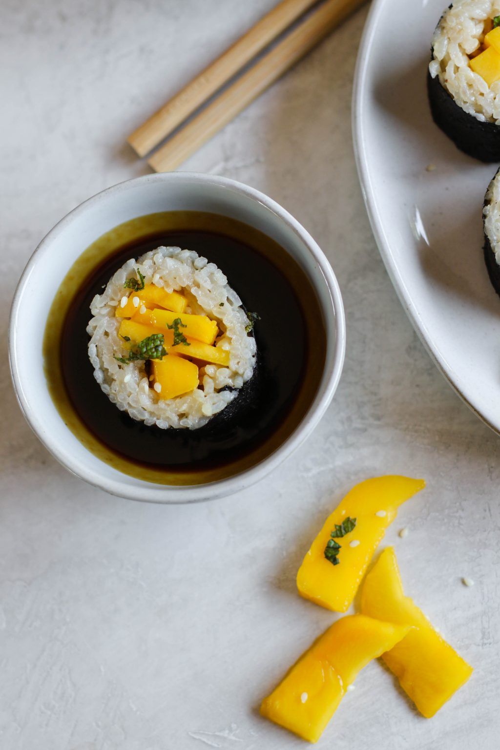 Mango Sticky Rice Dessert Sushi - Flora & Vino