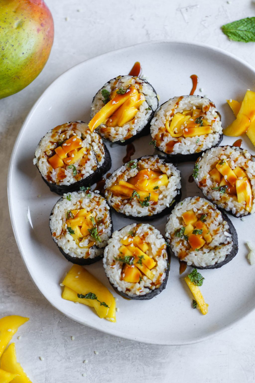 Mango Sticky Rice Dessert Sushi - Flora & Vino