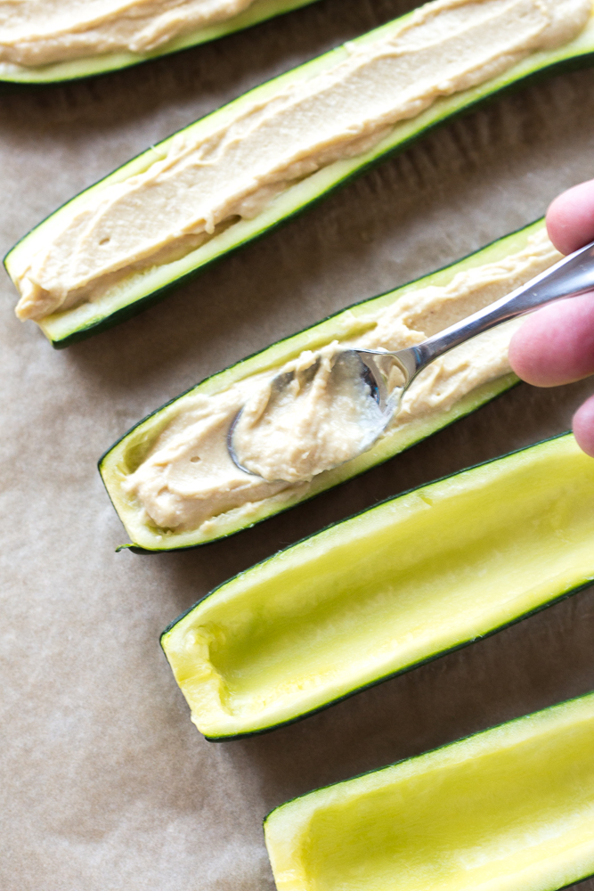 Hummus Stuffed Zucchini Boats - Flora & Vino