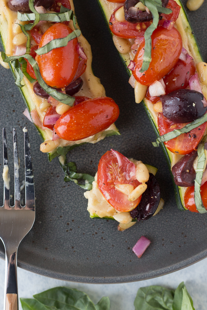 Hummus Stuffed Zucchini Boats - Flora & Vino