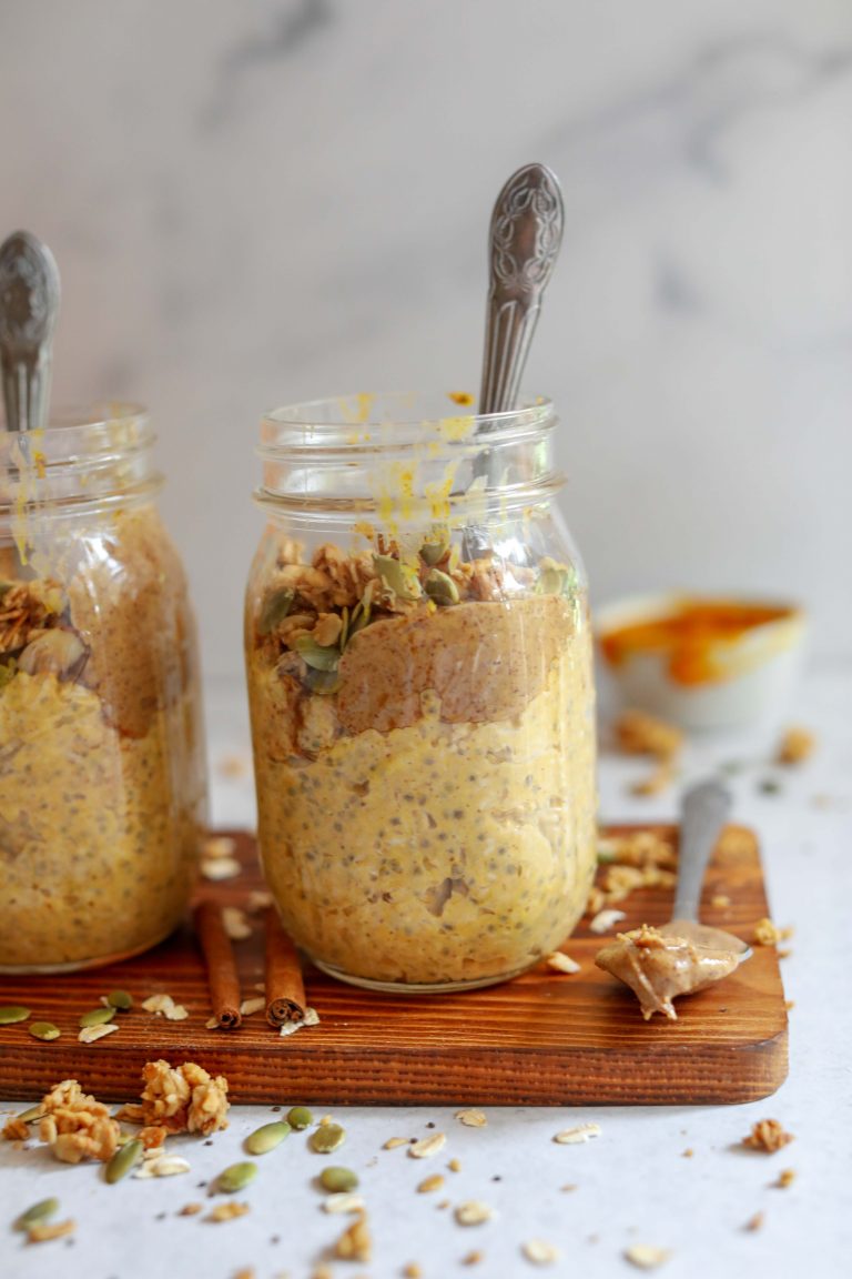 Peanut Butter Pumpkin Overnight Proats - Flora & Vino