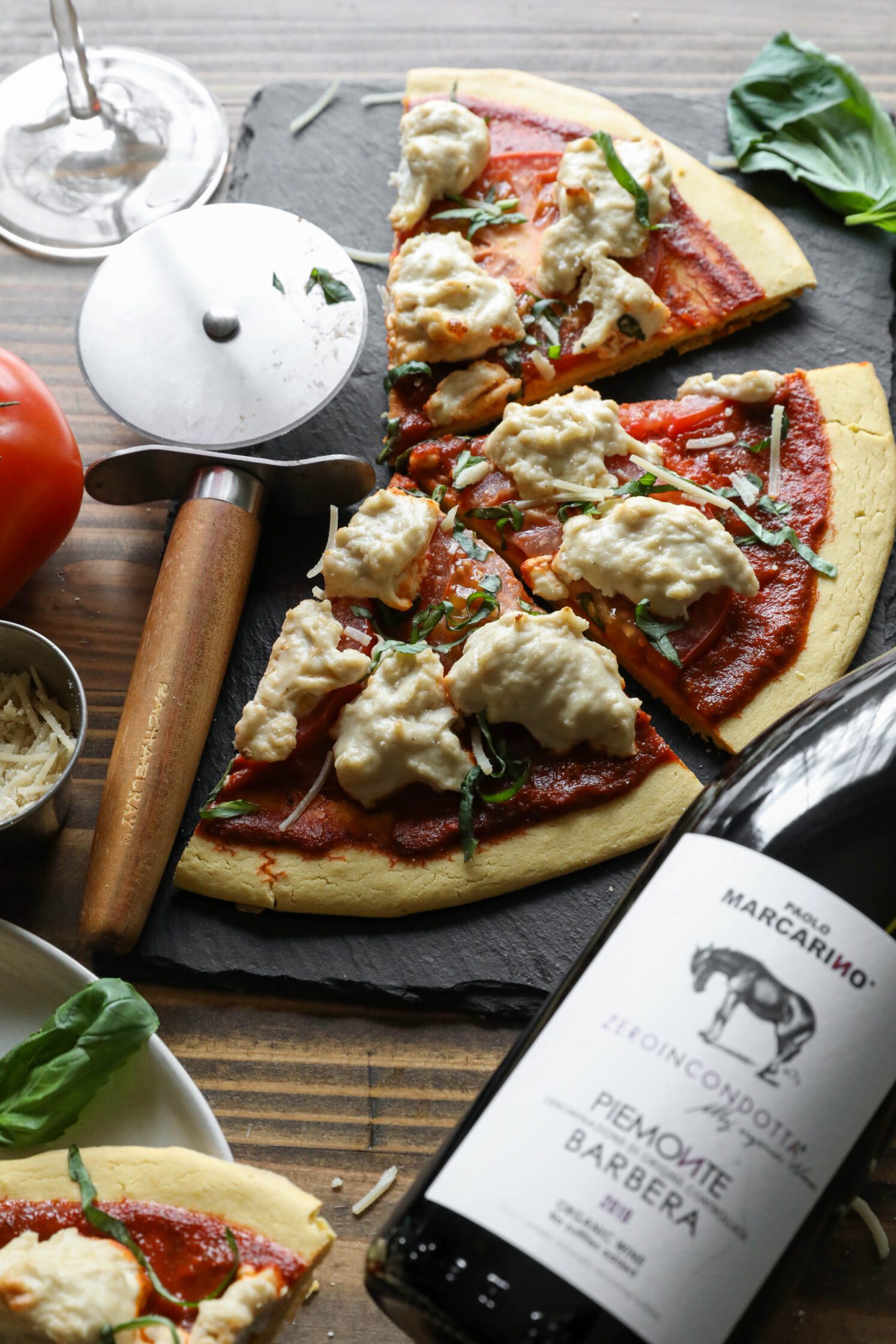 Vegan Margherita Pizza with Cashew Tahini Mozzarella + Barbera - Flora ...