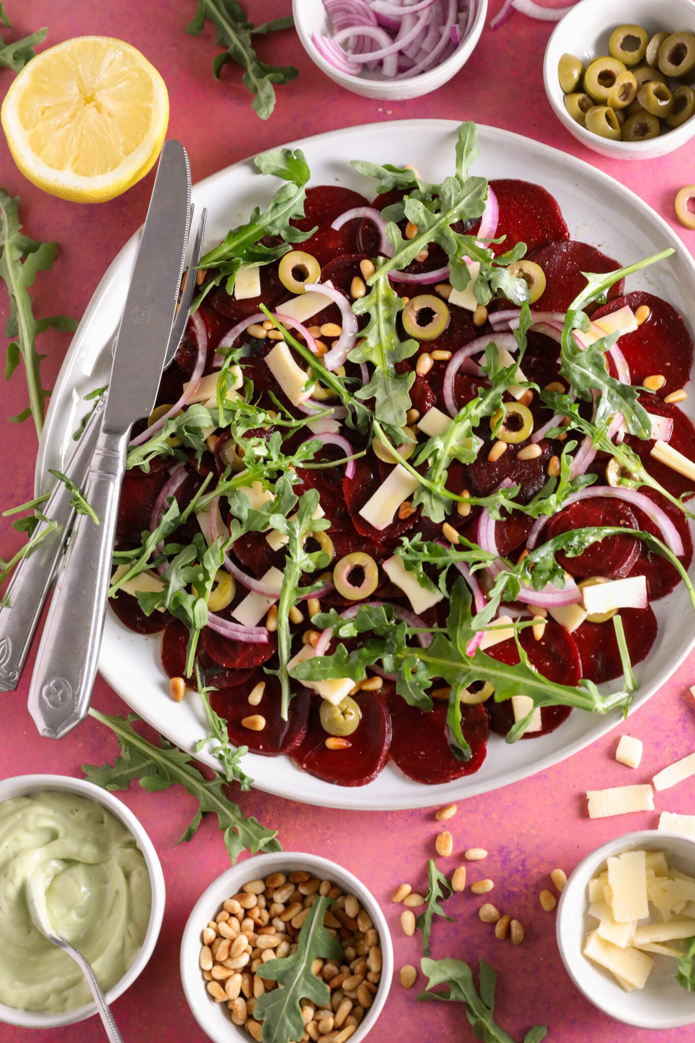 Beet Carpaccio with Avocado Yogurt Cream - Flora & Vino