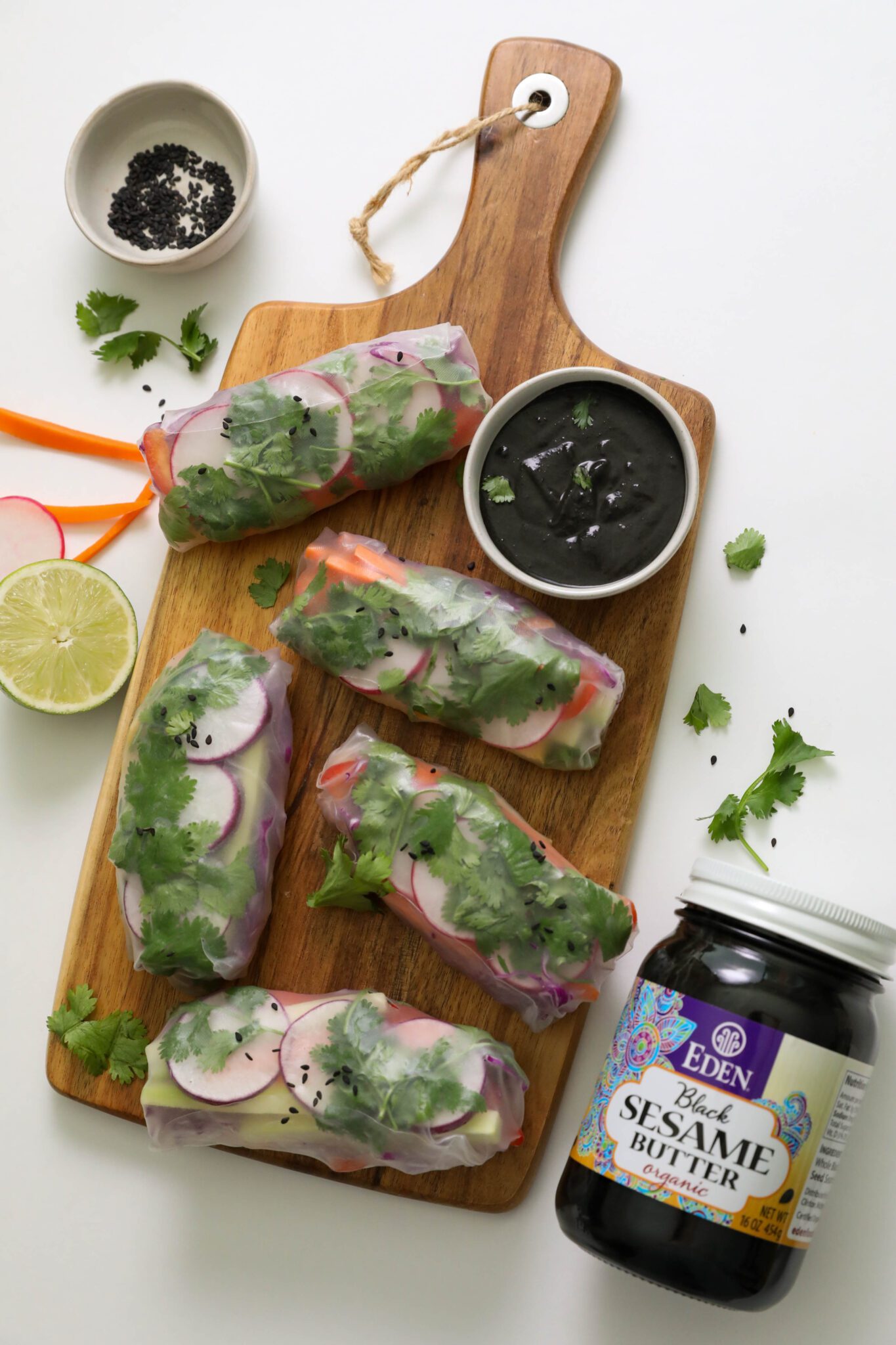 Rainbow Rice Paper Wraps with Black Sesame Sauce Recipe - Flora & Vino