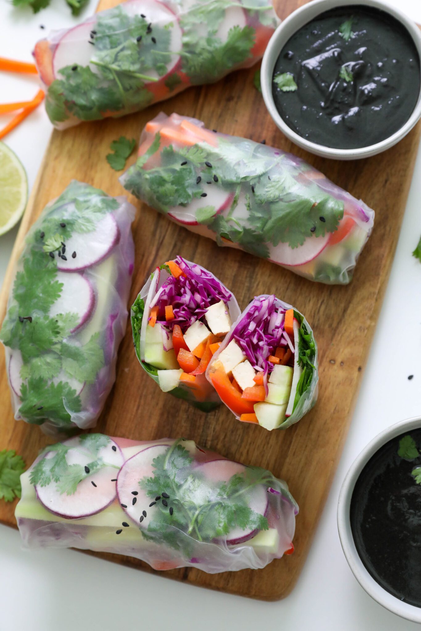 Rainbow Rice Paper Wraps with Black Sesame Sauce Recipe - Flora & Vino