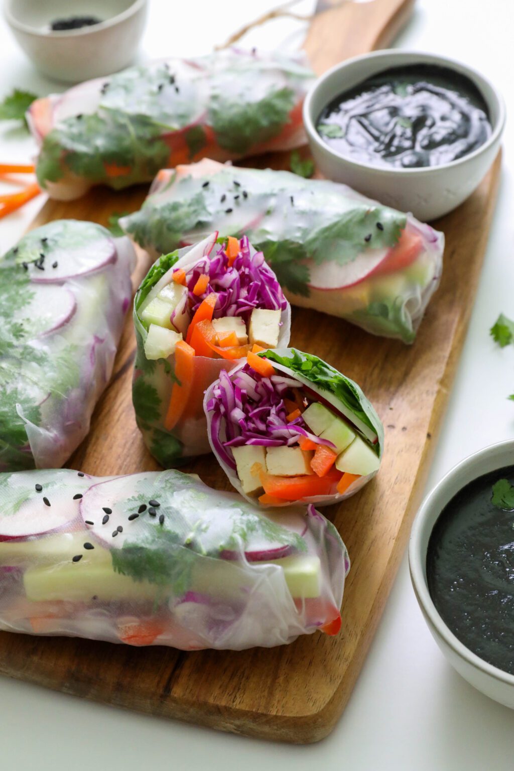 Rainbow Rice Paper Wraps with Black Sesame Sauce Recipe - Flora & Vino