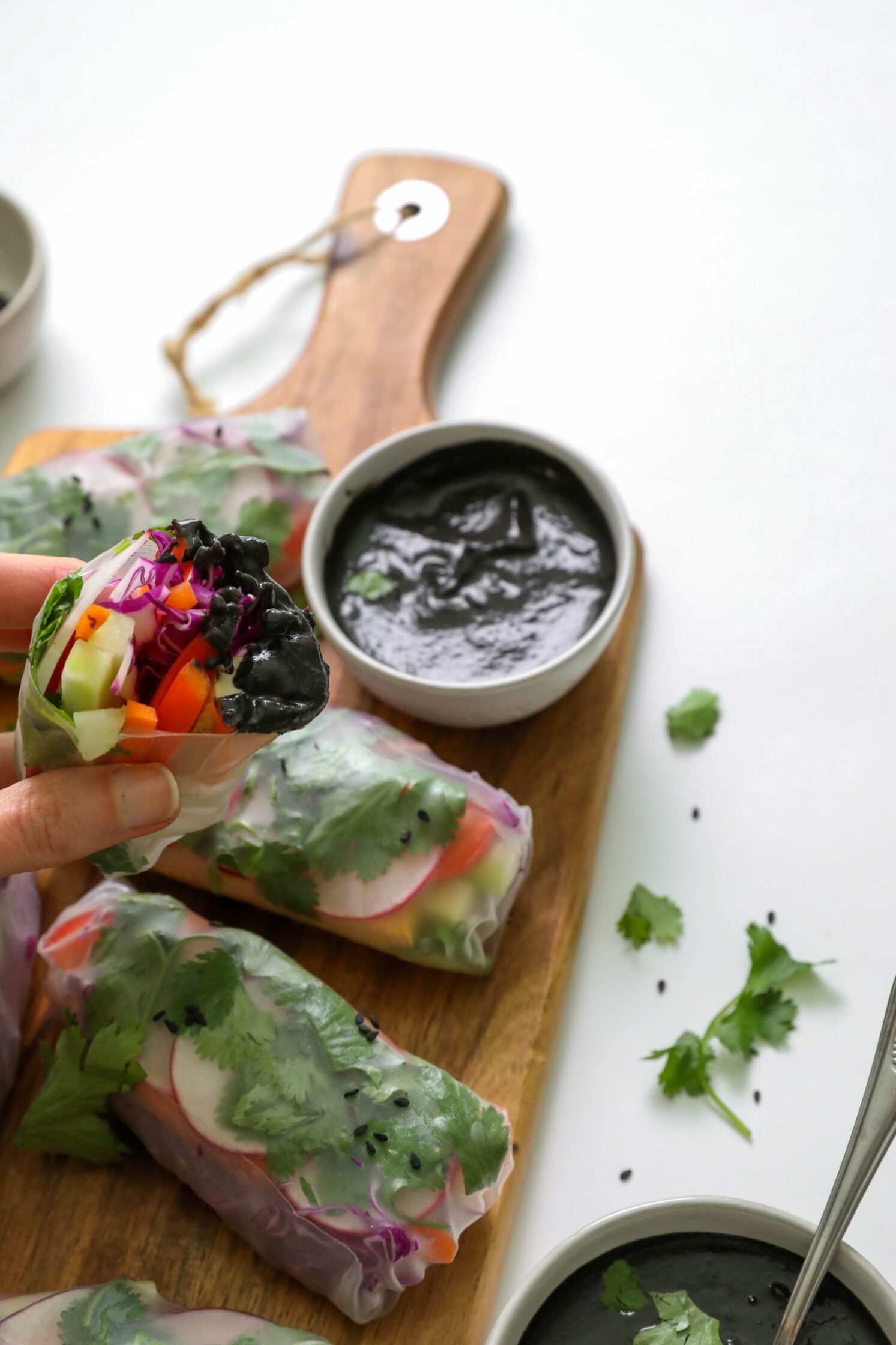 Rainbow Rice Paper Wraps with Black Sesame Sauce Recipe - Flora & Vino