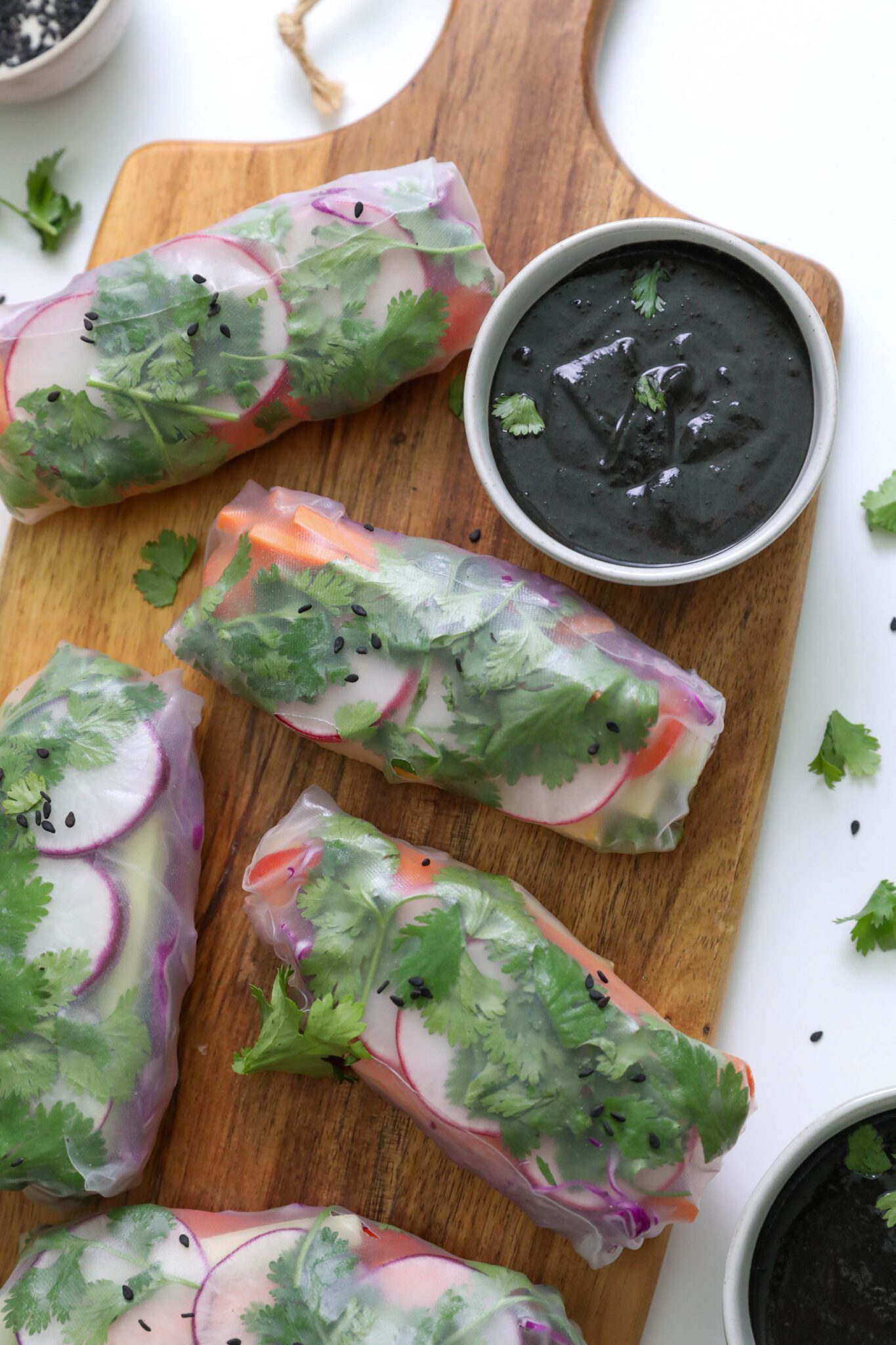 Rainbow Rice Paper Wraps with Black Sesame Sauce Recipe - Flora & Vino
