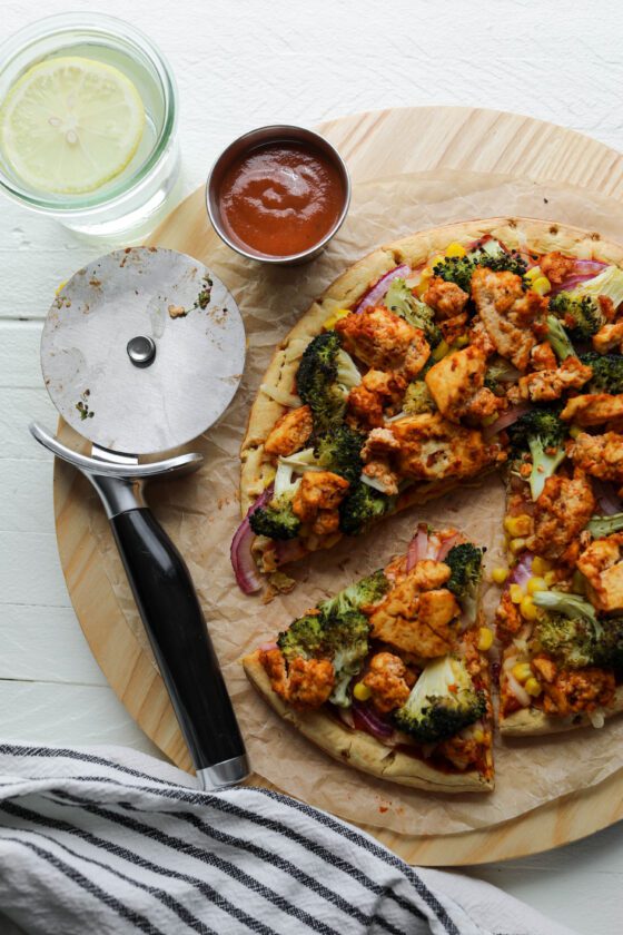 BBQ Tofu Pizza with Chickpea Crust Recipe - Flora & Vino