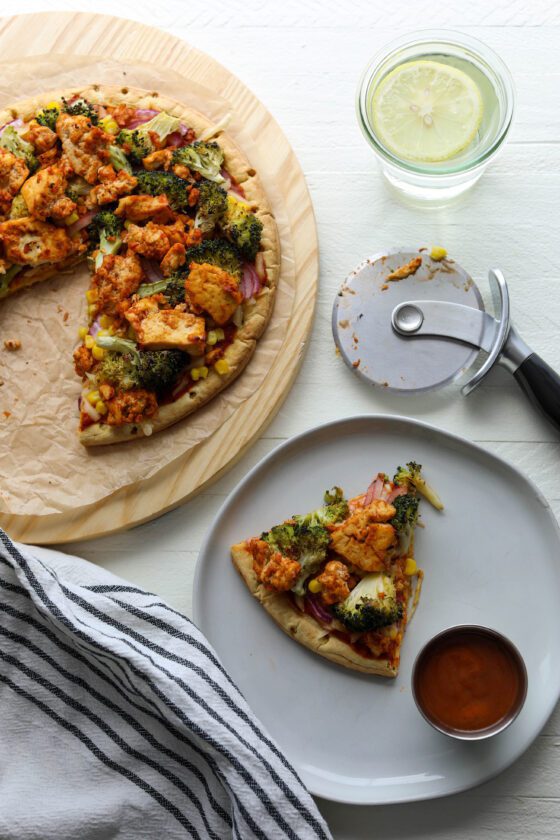 BBQ Tofu Pizza with Chickpea Crust Recipe - Flora & Vino