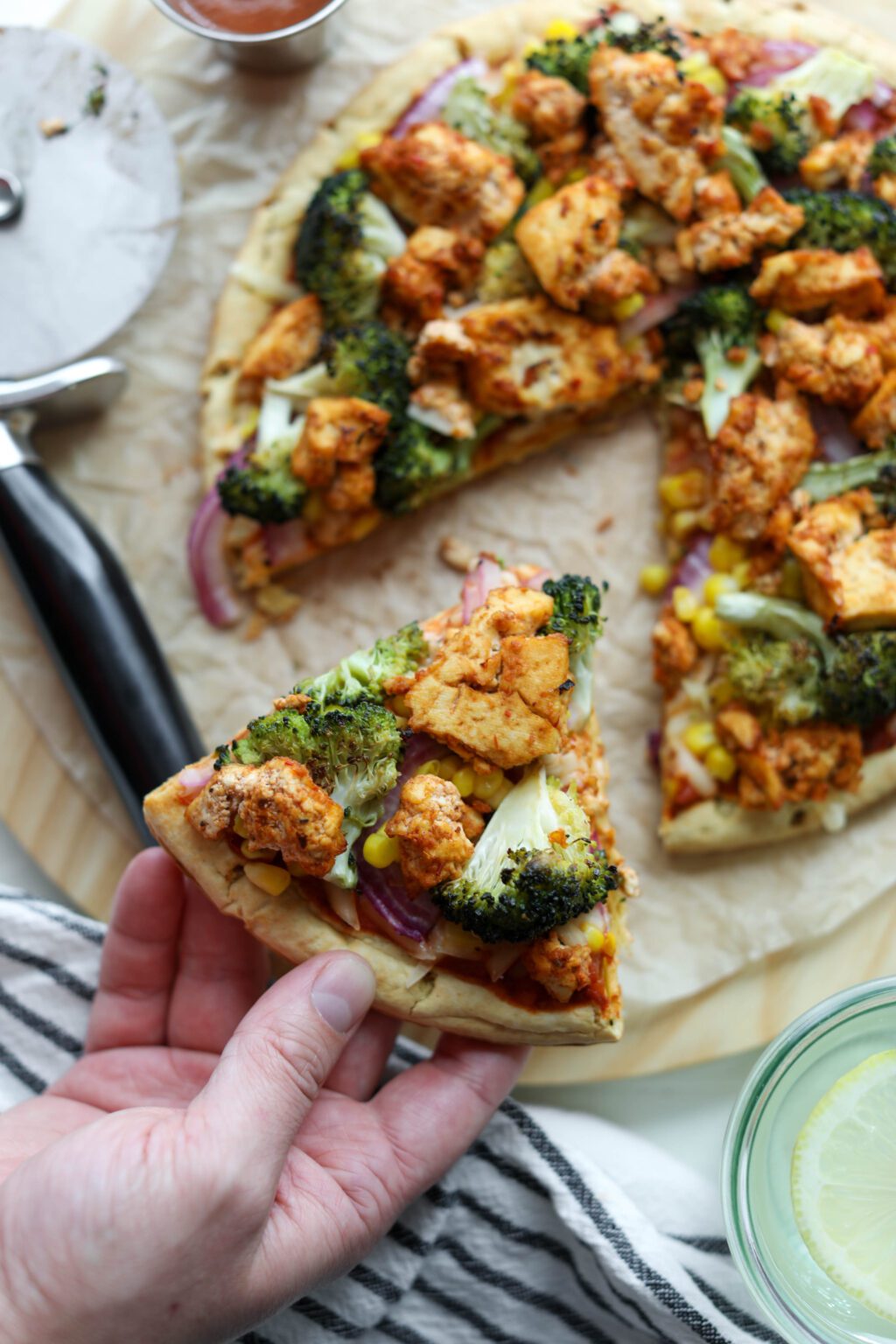 BBQ Tofu Pizza with Chickpea Crust Recipe - Flora & Vino