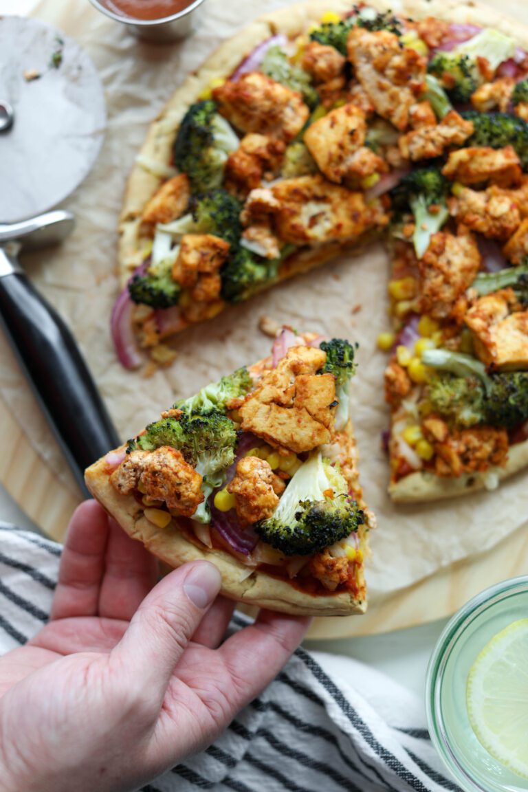 BBQ Tofu Pizza with Chickpea Crust Recipe - Flora & Vino