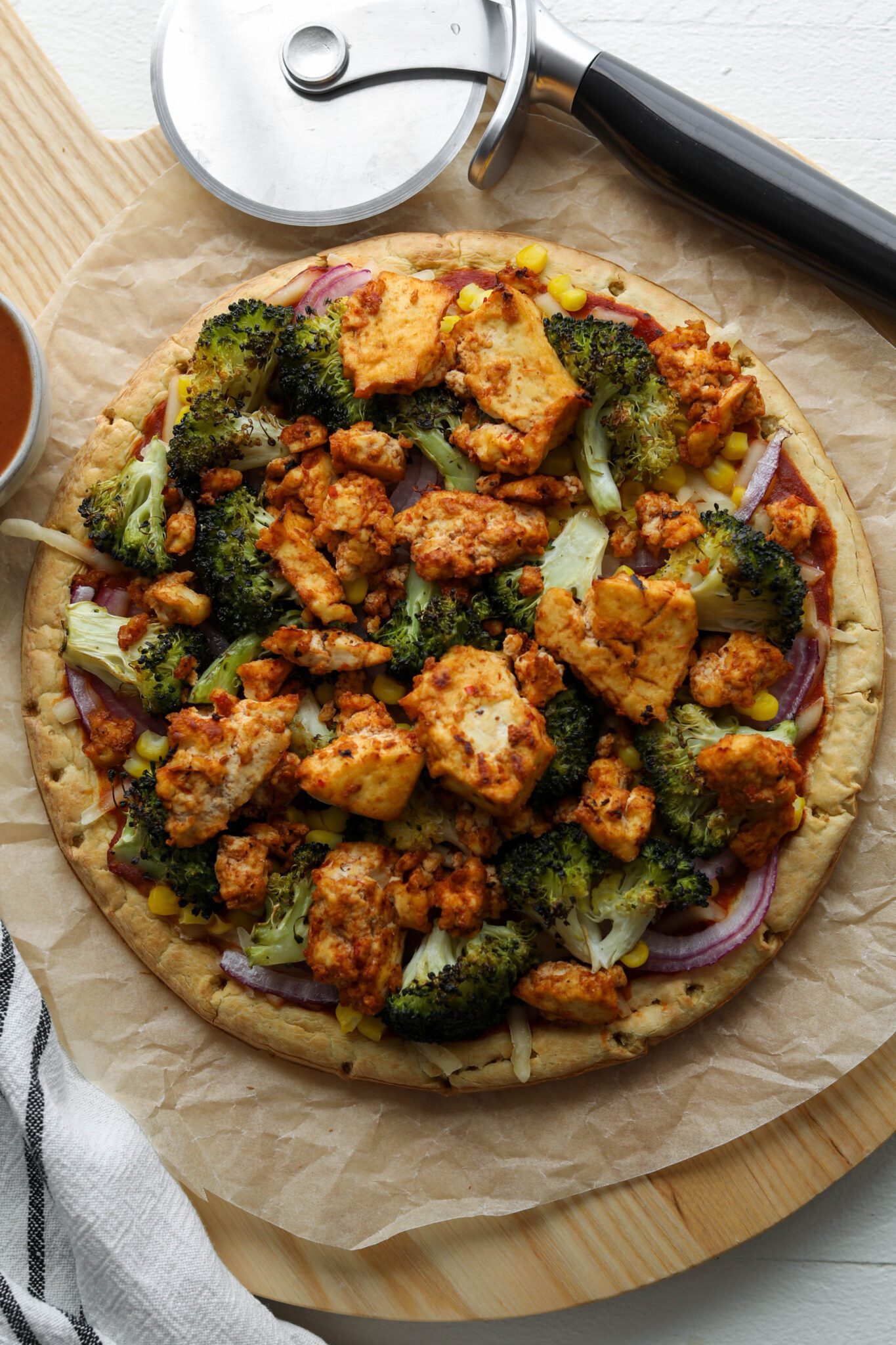 BBQ Tofu Pizza with Chickpea Crust Recipe - Flora & Vino